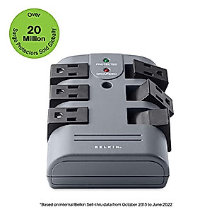Belkin Power Strip Surge Protector - 6 Rotating AC Multiple Outlets, Flat Pivot Plug - Heavy Duty Wall Outlet Extender for Home, Office, Travel, Computer Desktop & Phone Charging Brick (1,080 Joules)