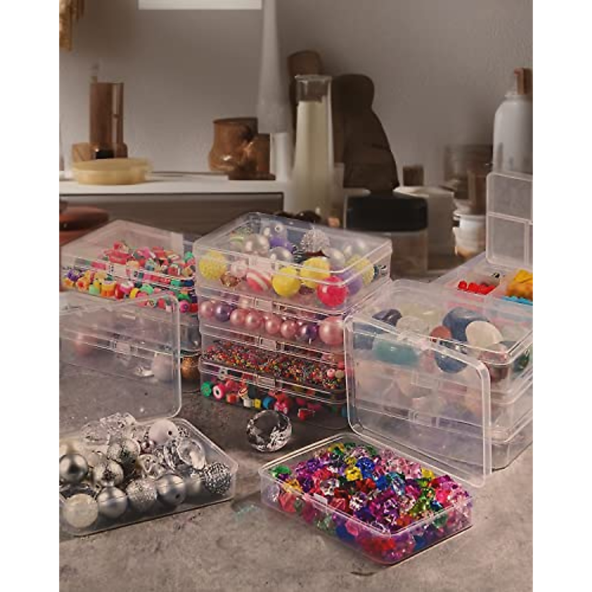 Clear Plastic Beads Storage Containers Empty Mini Storage Containers Box,Beads Storage Box with Hinged Lid Plastic Storage Containers with Lids for Pins, Small Items,Beads,Earplugs (28 Pack)