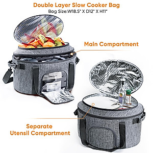 Double-Layer Slow Cooker Carrying Bag for 6-8 Quart CrockPot and Hamlton Beach Slow Cooker, Travel Bag with Lid Fastener for Crock-pot, Portable Carrier Case Slow Cooker Bag with See-thought Window