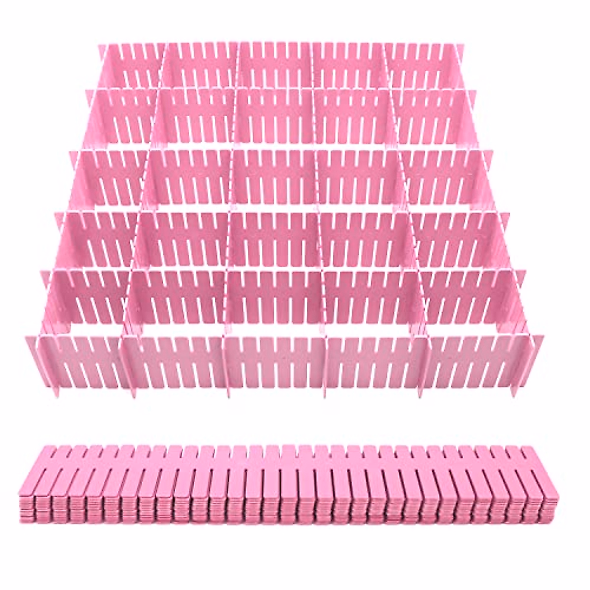 DUTWROY 24Pcs Adjustable Drawer Dividers 14.5Inch Plastic Storage Drawers Divider Pink DIY Grid Drawer Organizer Dividers for Socks Underwear Makeup Clothes