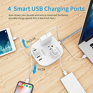 Cruise Power Strip 3 Outlets 4 USB Ports, Flat Plug, 5 Ft Extension Cord Non Surge Portector