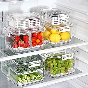 Felli Duo Fresh Produce Saver + Veggie Fruit Berry Storage Strainer Bin + Colander with Drain, ALL IN ONE Container Set for Refrigerator, Dishwasher Safe, Keep Food Lettuce Fresh Longer, Kitchen Vegetable Keeper Fridge Organizer, Housewarming Mothers Day