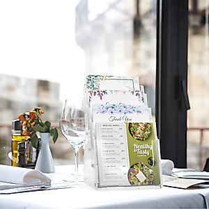 MaxGear Brochure Holder 4 Tier 6x9 inch Brochure Display Stand Flyer Holder Acrylic Brochure Holders Clear Pamphlet Holder Display Stand Literature Holder Wall Mount or Countertop, 2 Pack