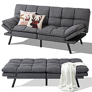 MUUEGM Adjustable Living Room, Convertible Futon Couch Bed, Memory Foam Modern Loveseat Sofas, Dark Grey