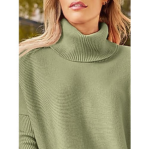 LILLUSORY Oversized Turtleneck Pullover Sweaters Womens 2024 Long Tunic Sweater Winter Trendy Casual Poncho Cowl Neck Cute Tops Dress Fall Fashion Clothes Outfits Clothing Light Green