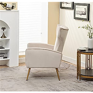 Container Furniture Direct Modern Velvet Accent Chair, Channel Tufted Bedroom, Office or Living Room Furniture with Elegant Metal Legs, 26" Wide Armchair, Beige