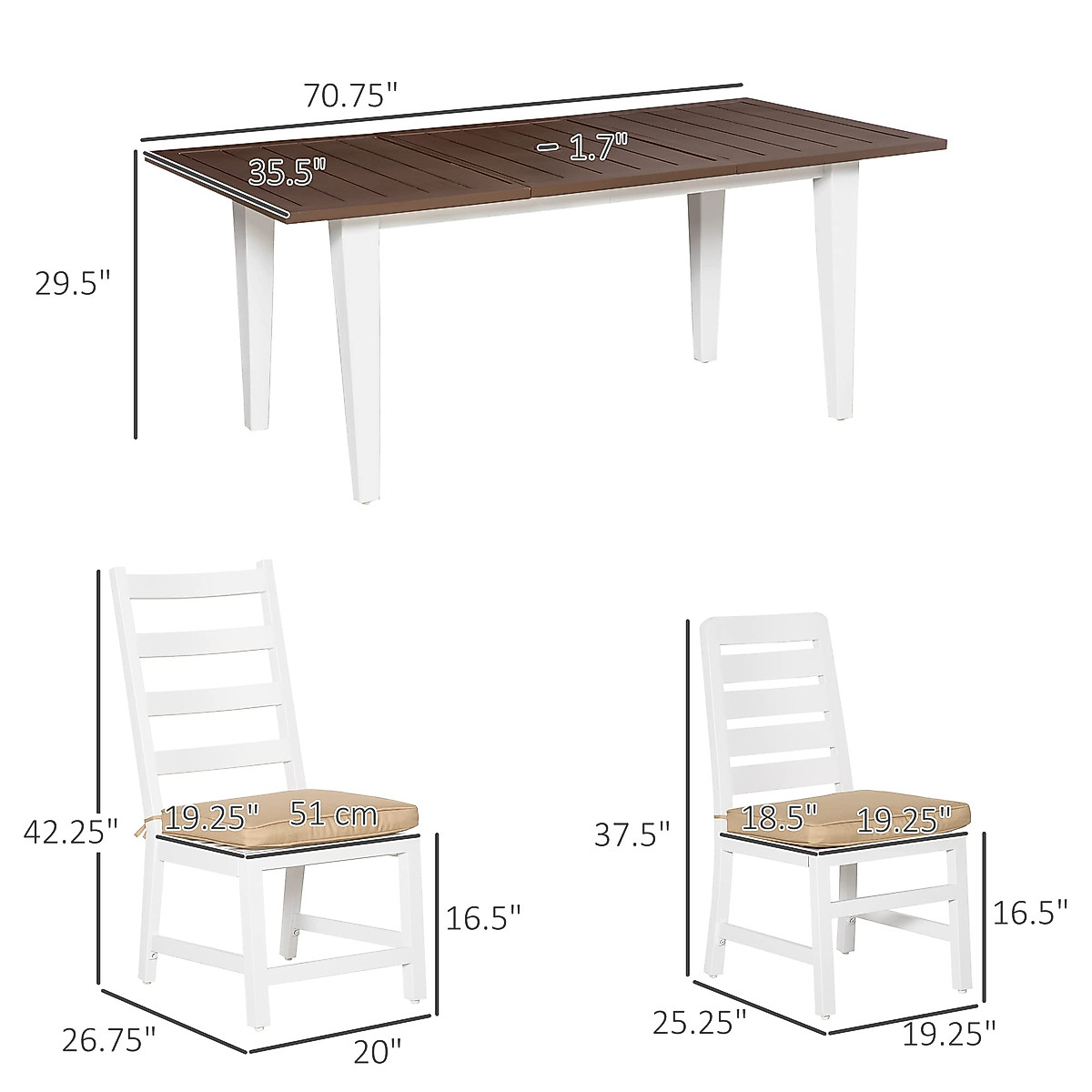 Outsunny Patio Dining Set for 6, Outdoor Furniture Set with a Table & Chairs, Cushions, Umbrella Hole for Garden, Backyard, or Poolside, Beige