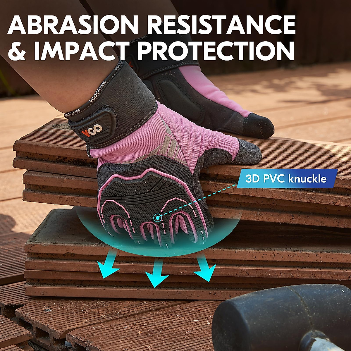 Vgo... 1-Pair Heavy Duty Work Gloves Women, Synthetic Leather Yardwork Gardening Gloves, Impact Protection Construction Gloves, Vibration Reduction Mechanic Gloves(M,Pink,SL8849IP-FM)