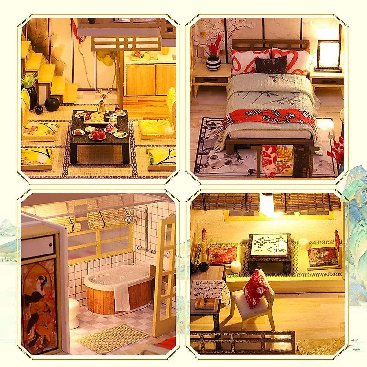 Flever Dollhouse Miniature DIY House Kit with Japanese Style, Creative Room with Furniture for Romantic Valentine's Gift (Quiet and Elegant Residence)