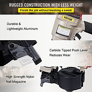 VEVOR Coil Siding Nailer CN70, 1-3/4-inch to 2-3/4-inch 15 Degree Pneumatic Siding Nail Gun for Siding Sheathing Wooding Fencing Decking