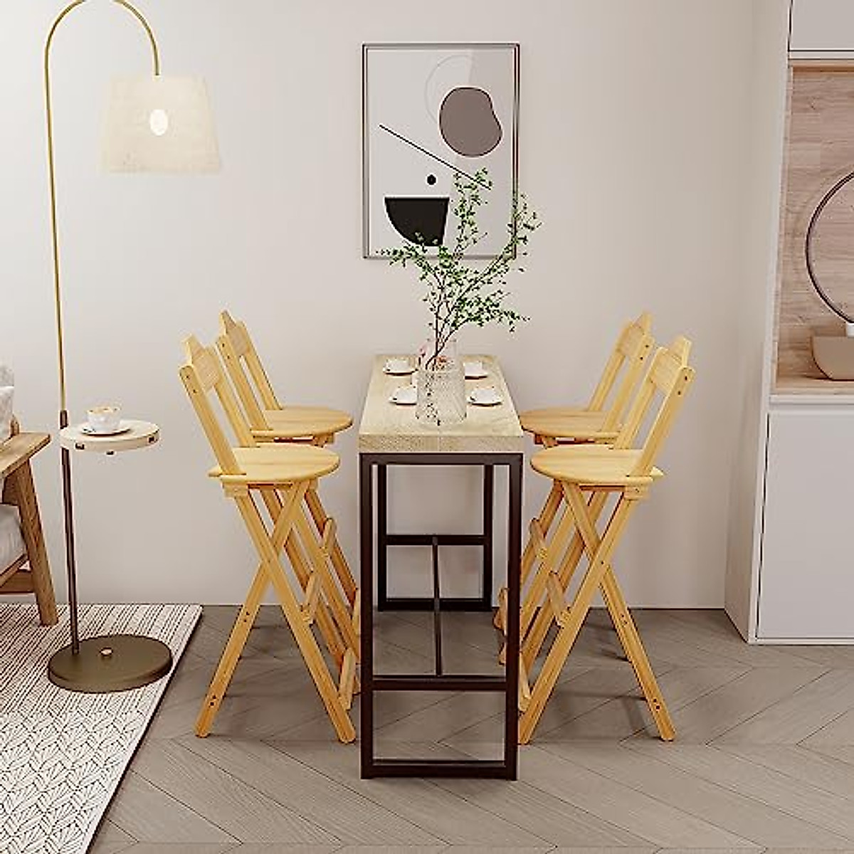 affeivul Folding Bar Stool,Foldable Bar Stools Counter Height,Folding Bamboo Bar Stool with Backrest and Footrest,Collapsible Bar Chairs with Backrest,Portable Folding Stool Tall Bar Stools
