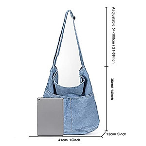 WantGor Large Tote Bag, Denim Shoulder Bag Crossbody Hobo Bags Casual Retro Canvas Bag for Women Travel Work