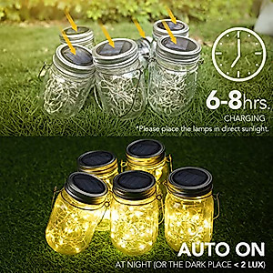 Mlambert Mason Jar Solar Lights 30 LEDs, 6 Pack Hanging Solar Lights Outdoor, Waterproof Fairy Lights Solar Lanterns for Patio Garden, Hangers and Jars Included- Warm White