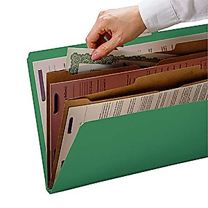 Smead Pressboard Classification File Folder with SafeSHIELD Fasteners, 2 Pocket Dividers, 2" Expansion, Letter Size, Green, 10 per Box (14083)