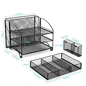 Samstar Desk File Organizer, Multi-Functional Paper Letter Tray Vertical Upright Section for Hanging File Folders,with Pen Holders,Black
