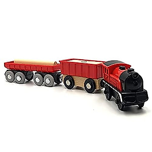 DSHMIXIA Battery Operated Cargo Train for Wooden Train Track Set Toys for Toddlers 3 4 5 Year Old Boys Kids Magnetic Couplings Construction site Fram Harbor Vehicle (Without Battery)