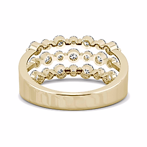 14K Yellow Gold Moissanite by Charles & Colvard 2.5mm Round Three Row Band-size 9 0.91cttw DEW