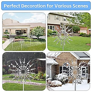 3D Wind Powered Kinetic Sculpture,Unique and Magical Metal Windmill,Wind Sculptures,Metal Wind Spinner Solar, Lawn Wind Spinners for Yard/Garden Decoration,Spring Easter Decorations (Silver)