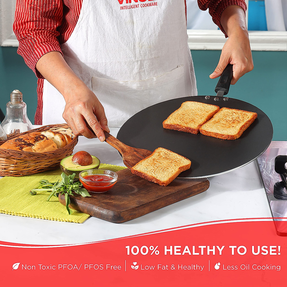 Vinod MT30 Nonstick Flat Multi Tawa 30cm, 12-Inch, Black