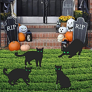 6 Pack Halloween Black Cat Yard Sign for Outdoor Decorations with Stakes Glow in the Dark Eyes, Waterproof Cat Silhouette Lawn Decorations for Garden Yard Patio Halloween Decor