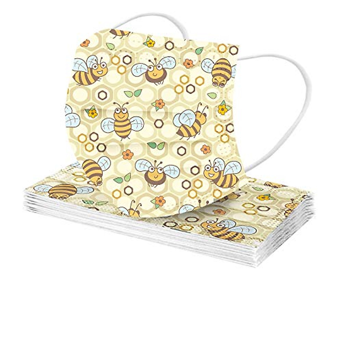 Hozxclle 50 PC Adult Summer Disposable Face_Masks Bee Floral Printed Print Face Bandanas Facecover Breathable 3 Ply Filter,Green