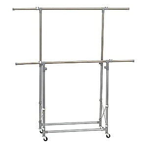Household Essentials 3307-1 Folding Double Garment Rack with Wheels | Hang and Dry Clothes, Silver