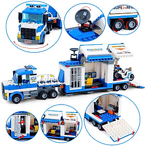 City Police Mobile Command Center Truck Building Blocks Kit Toys, Police Vehicles Series Prison Break Jail Set with Action Cop Motorbike, ATV, Arms Play Set for Boys and Kids Age 5+ (483 Pieces)