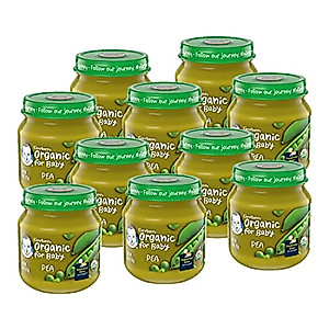 Gerber Organic for Baby 1st Foods Baby Food Jar, Pea, USDA Organic & Non-GMO Pureed Baby Food for Supported Sitters, 4-Ounce Glass Jar (Pack of 10 Jars)