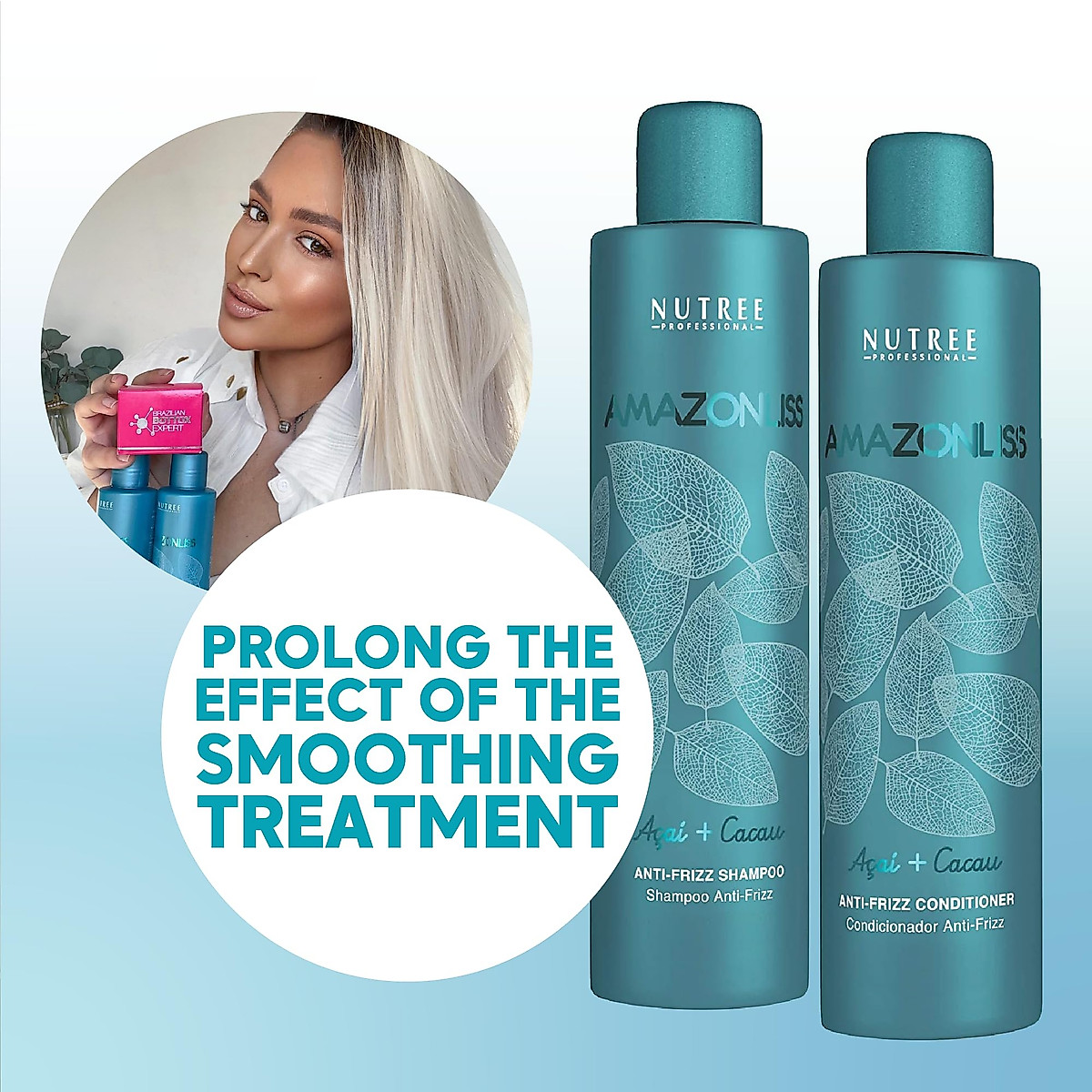 Amazonliss Anti-Frizz Keratin Treatment Set - For Smooth, Soft and Shiny Hair - Prolonged Effect Shampoo and Conditioner 8.45 fl.oz