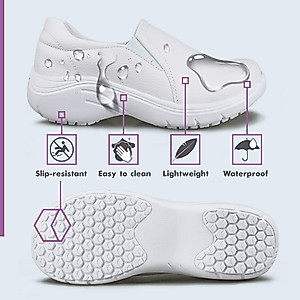Hawkwell Women's Slip On Lightweight Comfort Slip Resistant Nursing Shoes,White Synthetic,6 M US