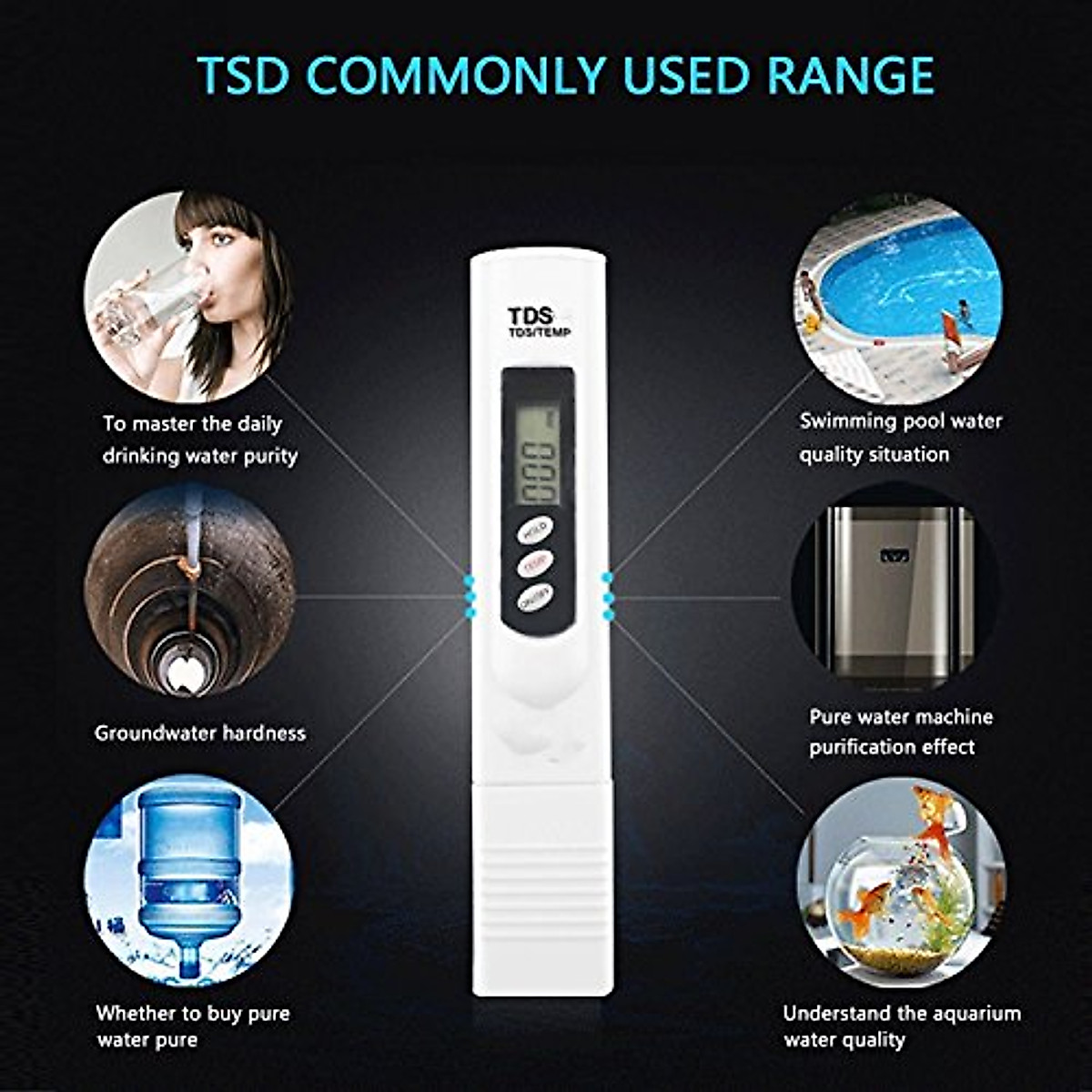 TDS meter digital water tester 3-Button Digital TDS Water Quality TDS Tester, 0-9990 ppm Measurement Range, 1 ppm Resolution, with Temperature Calibration