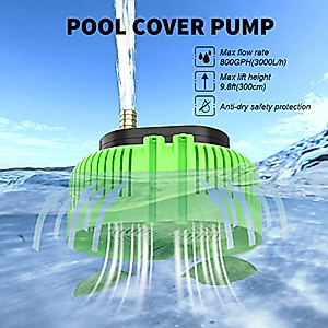 Above Ground Pool Cover Pump, 800GPH Submersible Water Pump for Pool Draining, Small Sump Pump Swimming Water Removal Dry Burning Protection with 25ft Power Cord