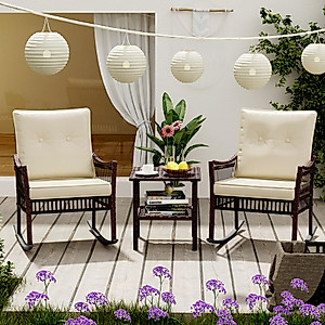 BALDPER 3 PCS Patio Conversation Chair Set with Coffee Table, Rocking Bistro Set, Outdoor Rocking Chairs Set, Wicker Furniture for Porch Deck Garden Poolside, Beige
