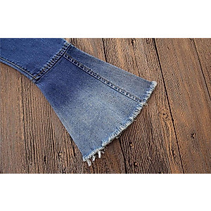 MODNTOGA Baby Girls Denim Bell Bottom Jeans Vintage Toddler Kid Flare Pants Jeans Western Little Cowgirl Outfit Hippie Pants (Dark Blue, 130 (6-7T))