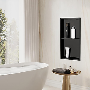 Shower Niche 24" X 12" Black, Stainless Steel Wall Niche Double Shelves Recessed Shower Shelf for Bathroom Storage, No Tile Needed Over Mount Installation