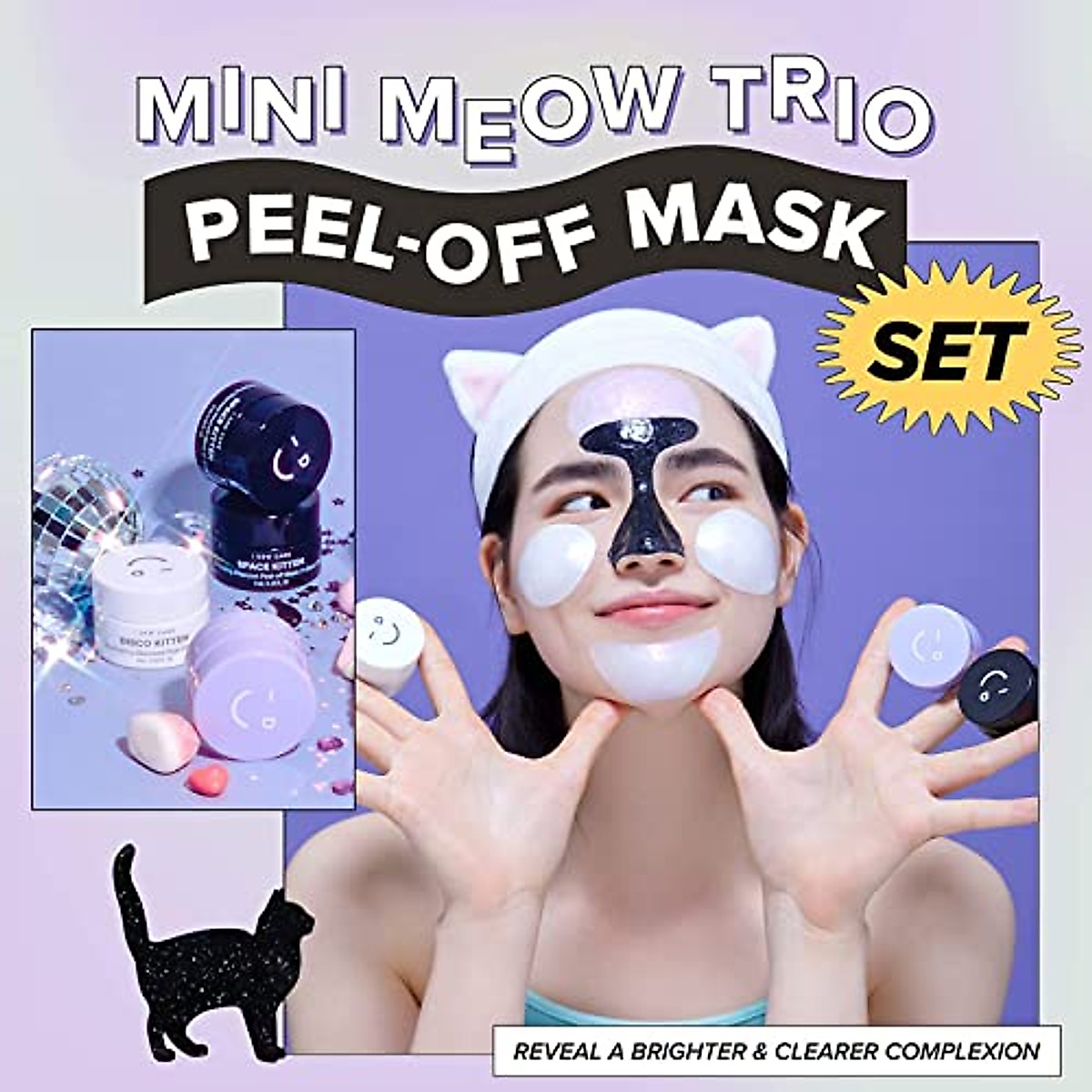I DEW CARE Let’s Get Sheet Faced Face Sheet Mask Pack + Mini Meow Trio Peel Off Face Mask Set: Hydrating Mask, Illuminating Mask, Exfoliating Mask Bundle