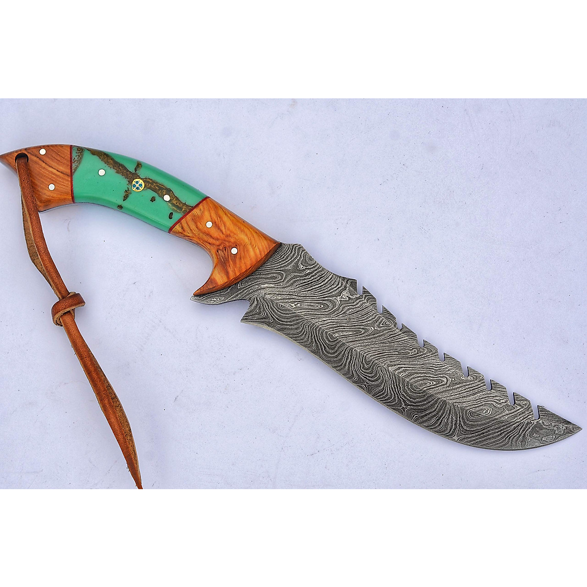 Sharp Forest Knives Handmade Damascus Steel 12 Inches Full Tang Hunting Knife BK-3054 - Beautiful Olive Wood & Resin Handle
