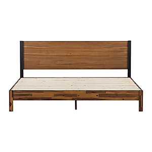 Little Leaf & Co. Liam Platform Bed Frame - HomeScape Collection, No Box Spring Required, Sustainable Pine Wood, Industrial Iron, Easy Assembly, Optimal Airflow, Low-Profile & Durable (Queen)