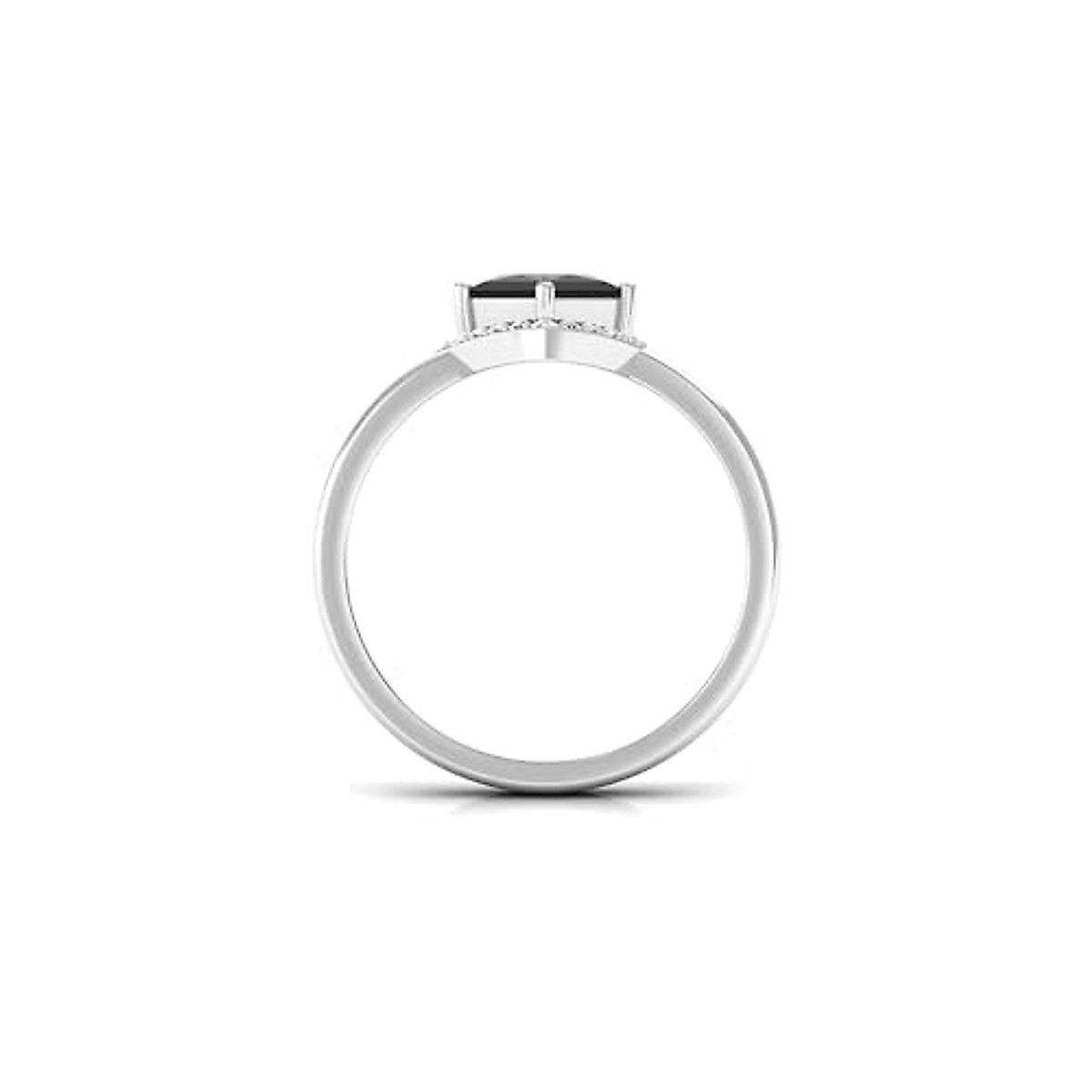 Princess Cut Black Onyx Ring with Diamond Enhancer Band, 5 MM, AAA Quality, Wedding Engagement Ring Set for Women, 14K White Gold, Size:US 6.00