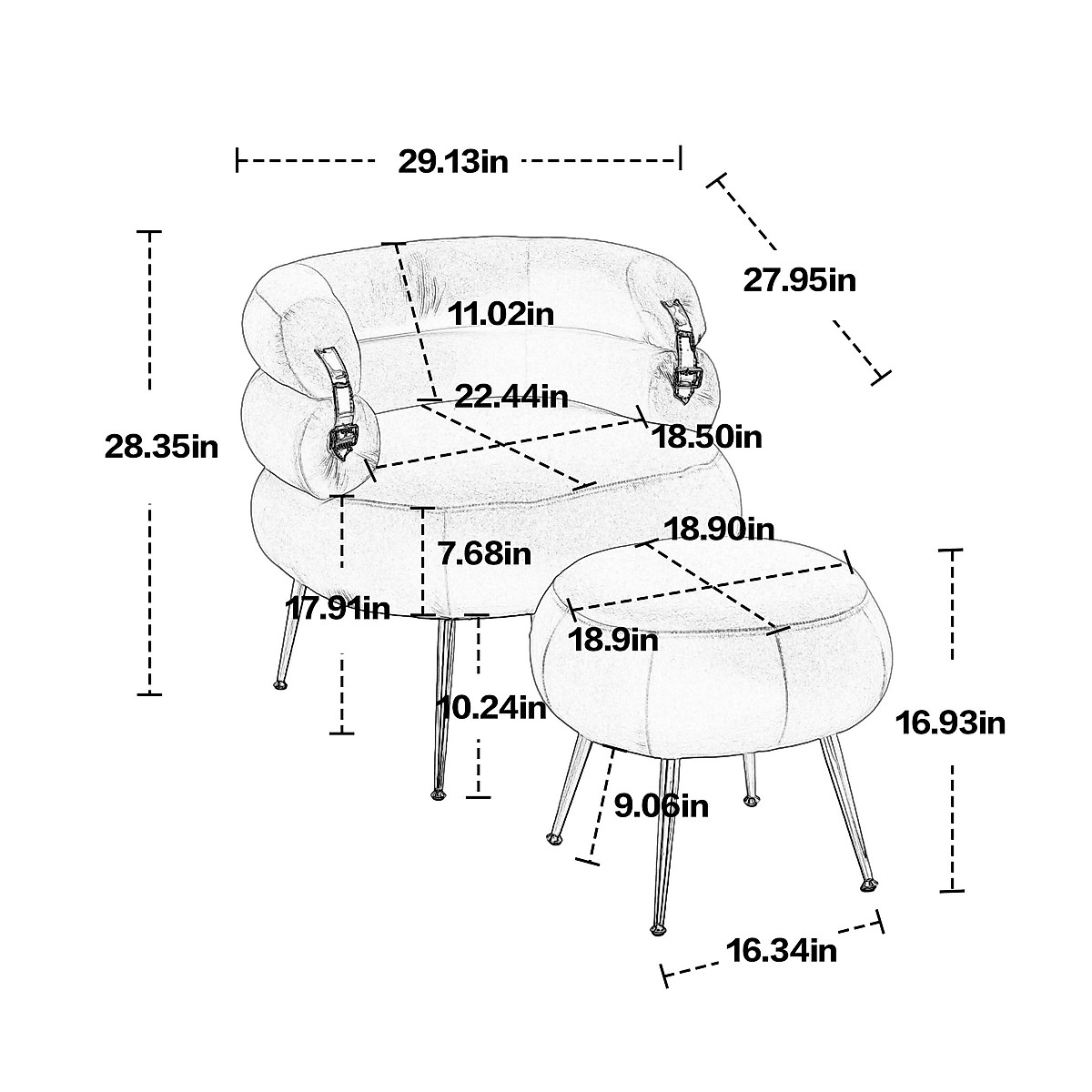 Hdxdkog Velvet Accent Chair with Ottoman Set, Modern Upholstered Armchair Tufted Chair with Footstool, Single Sofa Chair with Metal Legs for Living Room, Apartment, Bedroom(Green-Chair and Ottoman)