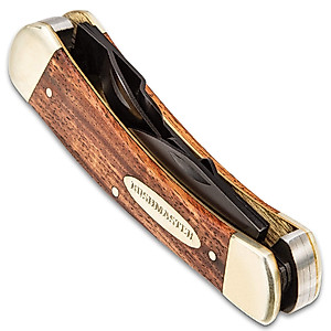 Bushmaster Classic Whittler's Pocket Knife - Carbon Steel Blades, Wooden Handle Scales, Nickel Silver Bolsters - Closed Length 4 1/4"