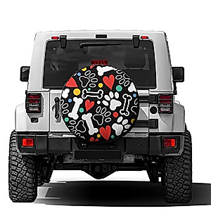 Delerain Paw Prints Bones Hearts Spare Tire Cover for RV Trailer SUV Truck and Many Vehicle, Wheel Covers Sun Protector Waterproof (12 Inch for Diameter 18"-19")