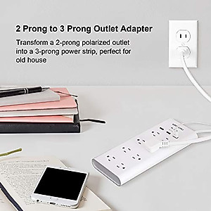 WANDOFO 2 Prong 8 Outlet Power Strip, 6 FT Extension Cord with 3 USB Ports, 1625W 1050J Surge Protector, 2 Prong to 3 Prong Multi Plug Outlet Adapter Converter, Polarized Plug, White