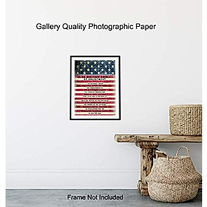 Military Oath of Enlistment - Patriotic American Flag Wall Art Decor, Decoration - Gift for Soldiers, Army, Navy, Air Force, Marines, Coast Guard, Veterans, Vets-UNFRAMED Poster Print 8x10 Photo