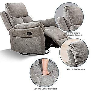 ANJ Swivel Rocker Recliner Chair, Manual Fabric Glider Nursery Recliner Chair, Single Rocking Modern Sofa Home Theater Seating for Living Room, Nursery (Silver)