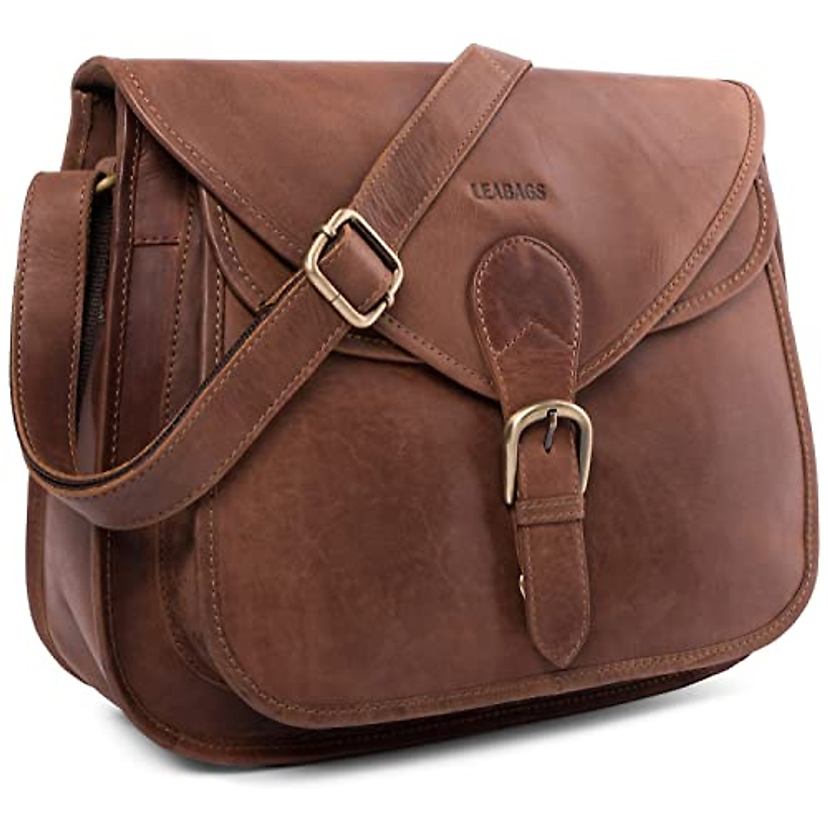 LEABAGS Riyadh Shoulder bag I Genuine buffalo leather handbag I Shoulder bag with vintage look I Leather shoulder handbag