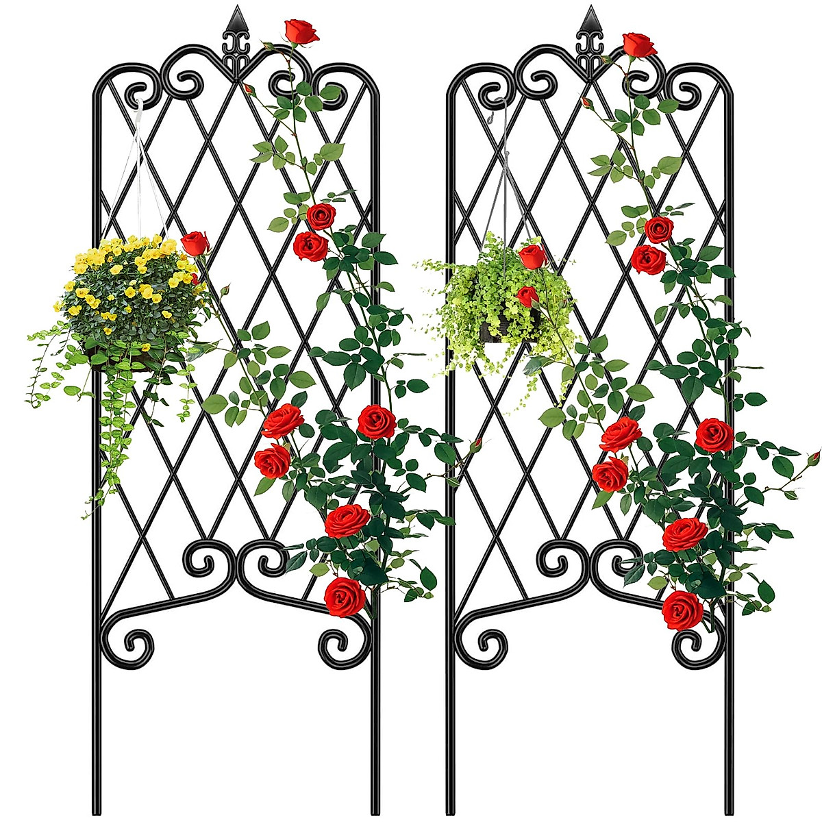 Amagabeli 2 Pack Garden Trellis for Climbing Plants 60" x 18" Rustproof Iron Potted Vines Vegetables Vining Flowers Patio Metal Wire Lattices Grid Panels for Ivy Roses Cucumbers Clematis White