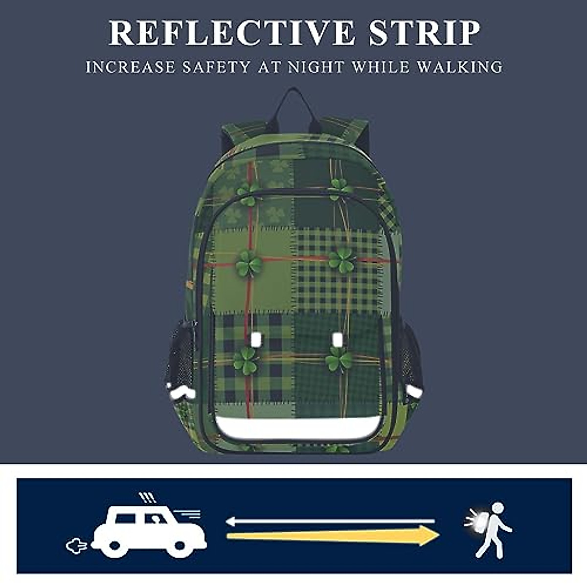 CHIFIGNO St. Patrick Buffalo Plaid Bookbag with Laptop Compartment, Comfortable Backpack with Compartments, Backpack for School Kids 6-12 Gifts