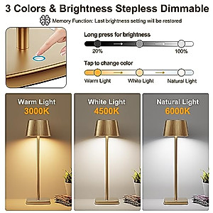 YHT LED Cordless Table Lamps Rechargeable Battery Operated Outdoor Waterproof Light 6000mAh 3 Level Brightness Dimmable Portable Desk Lamp Touch Control for Outdoor Patio Home Restaurant Bar Bronze