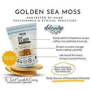 Elderwise Raw Sea Moss | Organic Seamoss Makes 20oz of Gel | Wildcrafted Golden Sea moss | Raw & Non GMO Certified | Sundried | Mineral and Vitamin Rich | Golden
